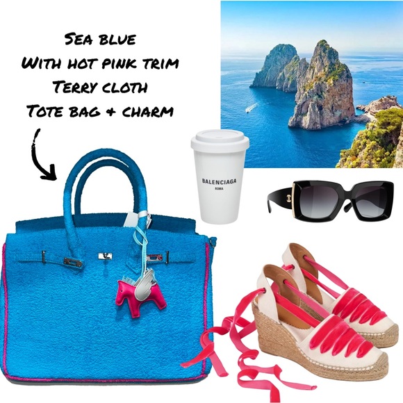 Bags | New Host Pick Large Sea Blue Terry Cloth Tote With Charm Summer ...